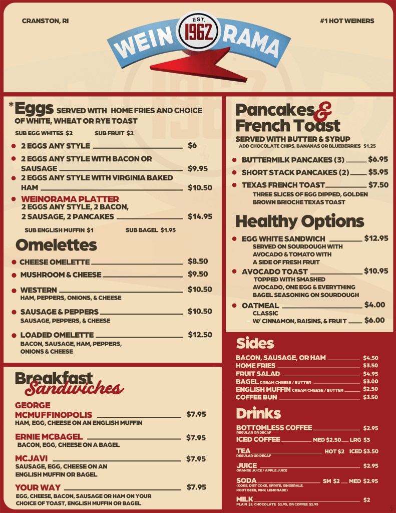 Menu | Wein-O-Rama Diner in Cranston, RI